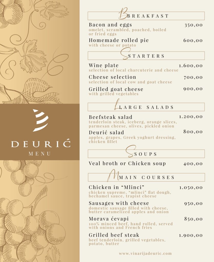 Jelovnik – Vinarija Deurić