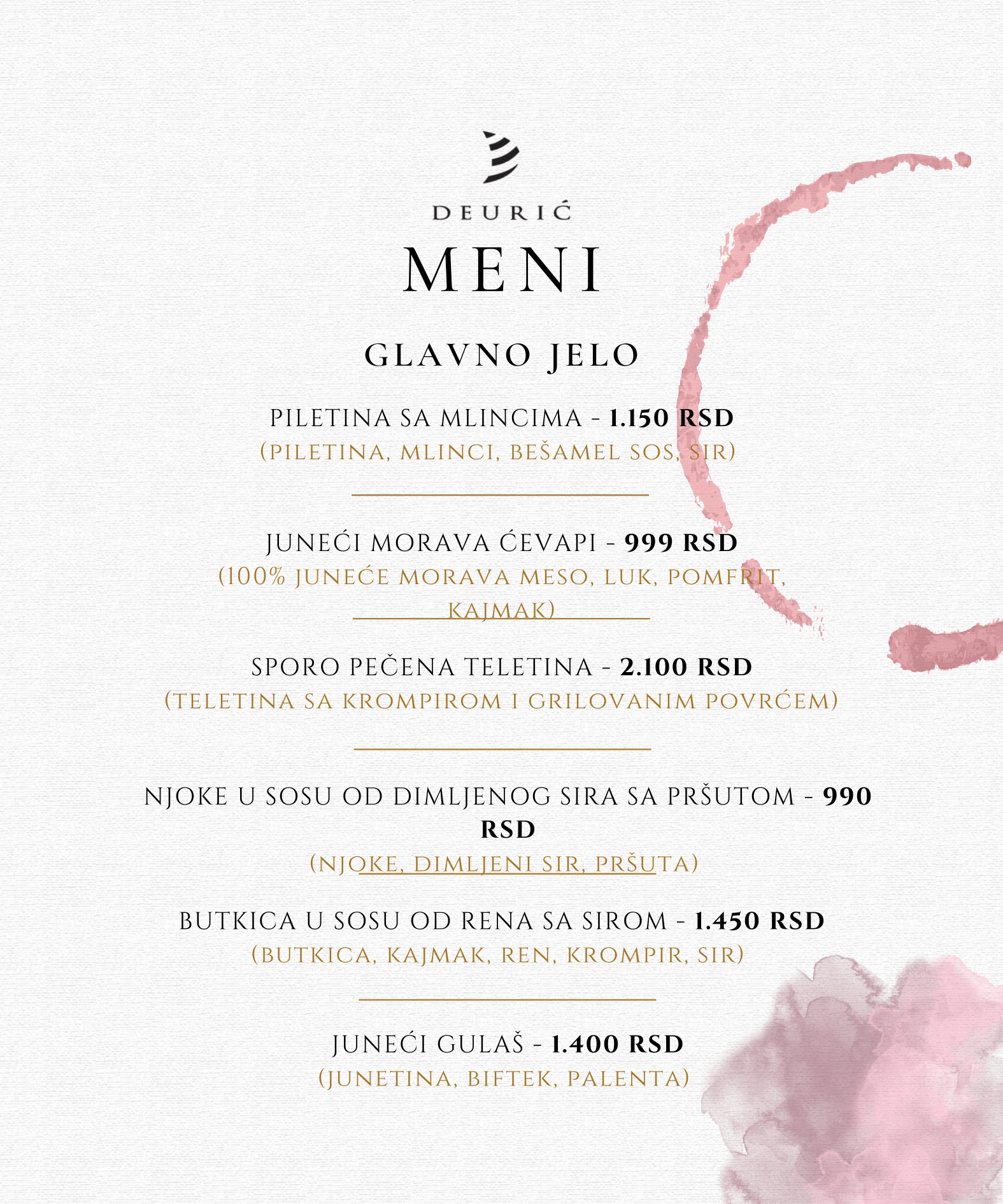 Jelovnik – Vinarija Deurić