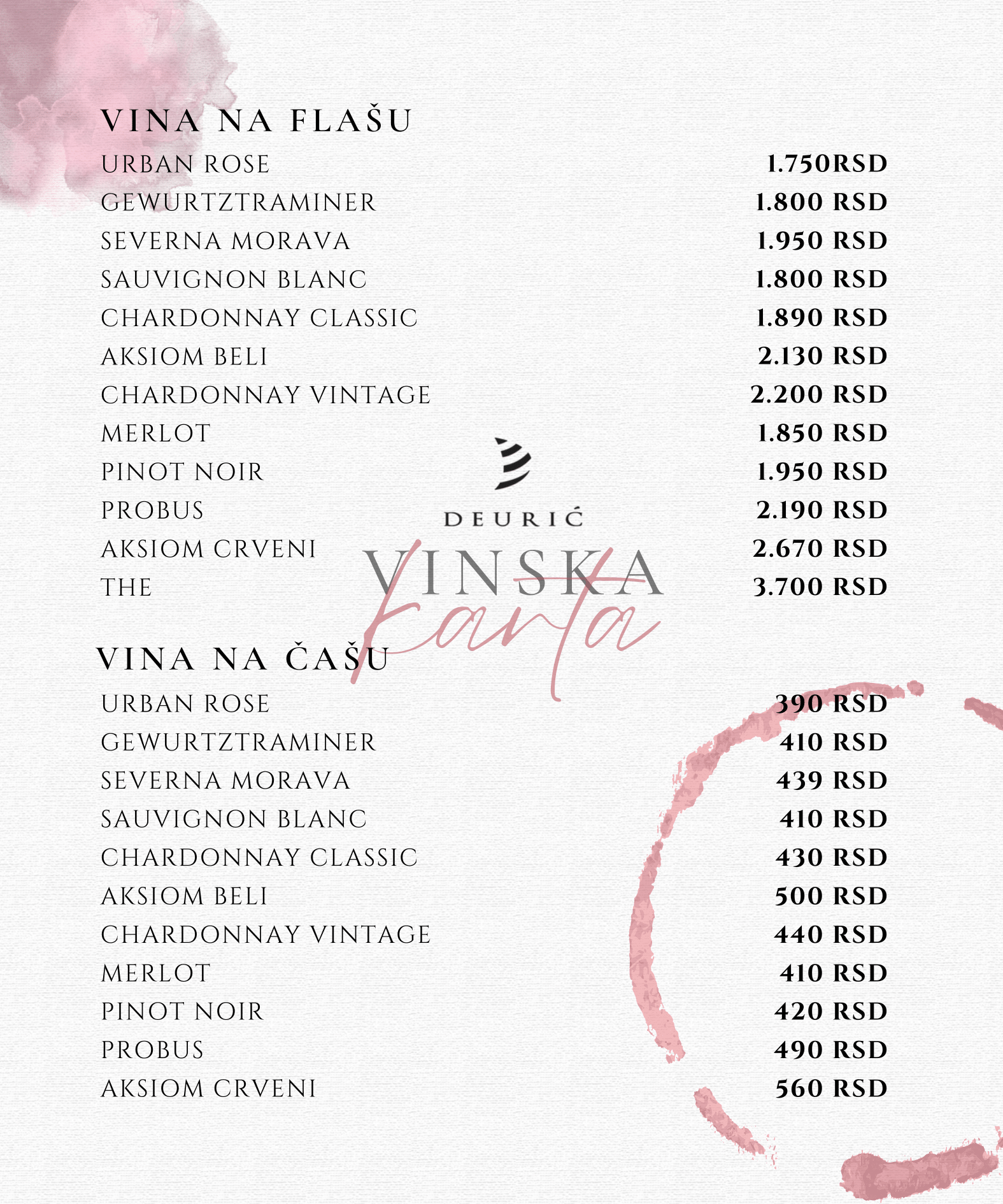 Jelovnik – Vinarija Deurić