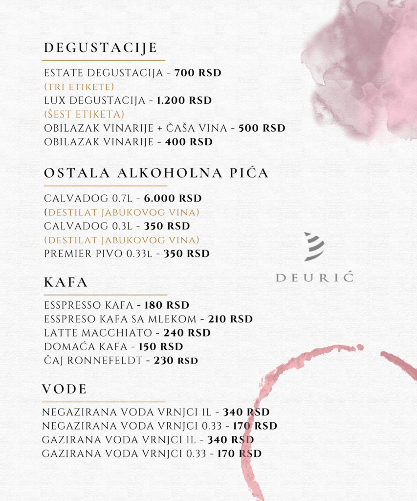 Jelovnik – Vinarija Deurić